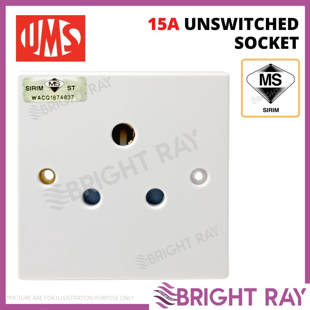 (SIRIM) UMS 15A UNSWITCHED OUTLET Socket Round Pin Soket 15amp Socket ...