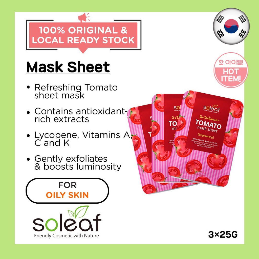 SOLEAF 3x25g So Delicious Tomato Mask Sheet Gentle Mild Moisturizing ...