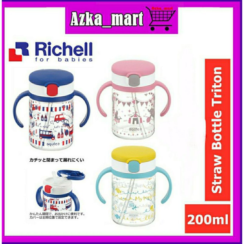 Original Richell AQULEA Clear Straw Bottle Mug 200ml Richell Water Bottle With Handle 320ml ...