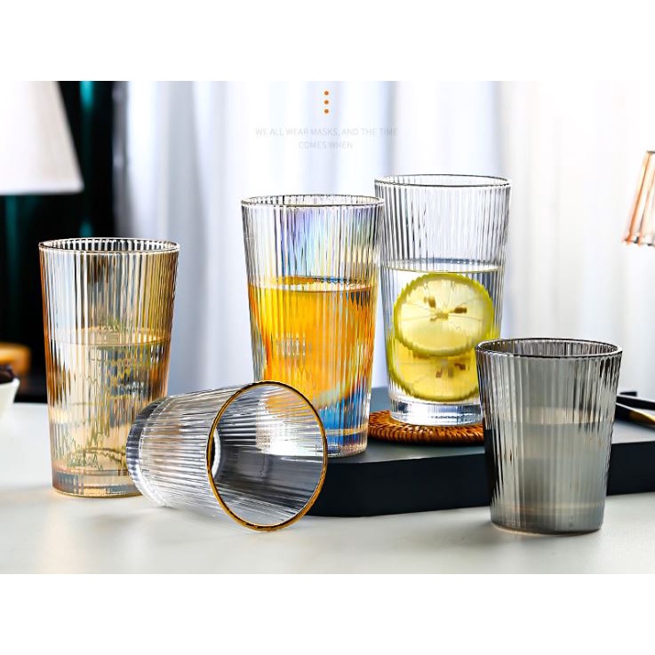 Glass Cup Vertical pattern coffee cup Glassware Transparent Cocktail ...