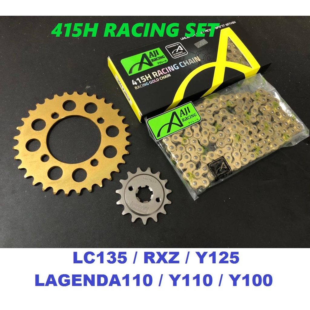 Ori AJI HEAVY DUTY CHAIN + SPROCKET SET 415 RXZ Y125 LC135 LAGENDA Y110 GEAR SPOKET SPOCKET GOLD ...