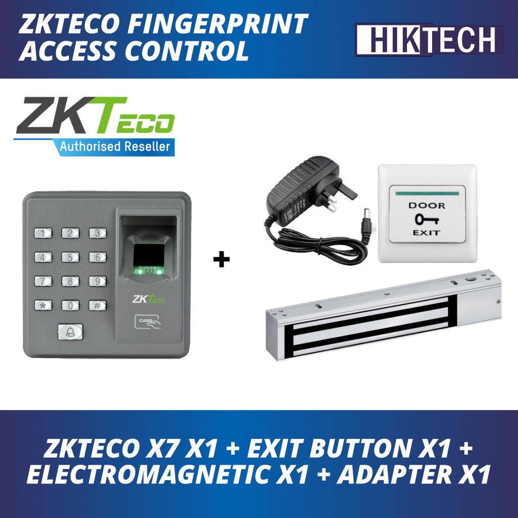 ZKTECO X7 FINGERPRINT STARTED PACK INSTALLATION PACKAGE EMLOCK + KEYFOB + ADAPTER + EXIT BUTTON ...