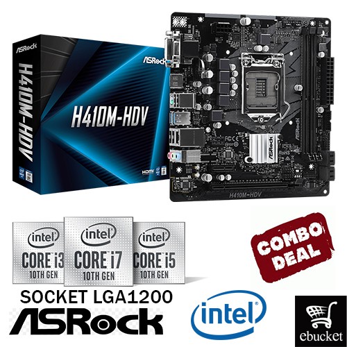 ASROCK H410M-HDV B410 LGA1200 MOTHERBOARD + INTEL 10TH GEN CPU COMBO ...