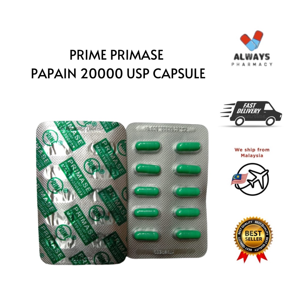 PRIME PRIMASE PAPAIN 20000 USP CAPSULE UNTUK SURUT BENGKAK | Shopee ...