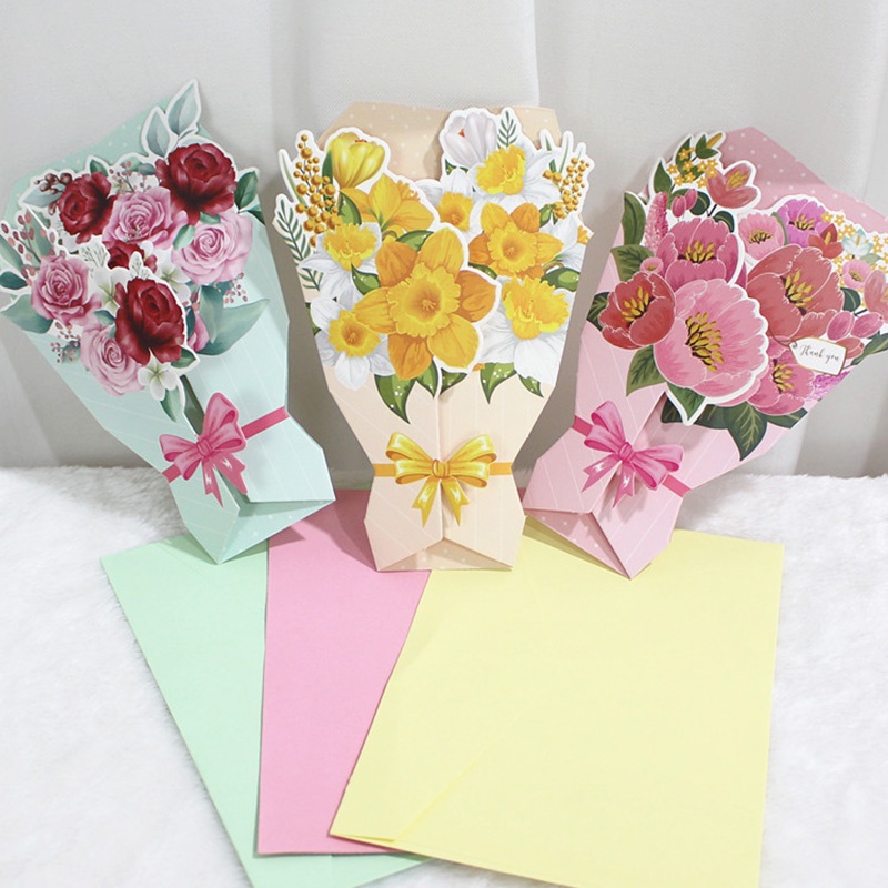 3D Simulation Flower Greeting Cards with Envelope Birthday Festival DIY ...