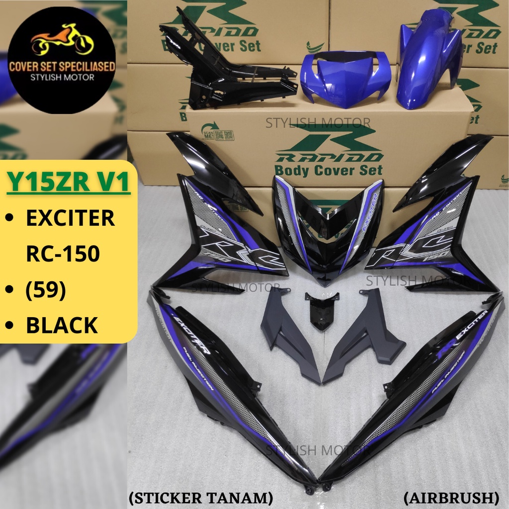 (STICKER TANAM/AIRBRUSH) RAPIDO COVER SET Y15 Y15ZR V1/V2 EXCITER RC-150 (59) BLACK | Shopee ...