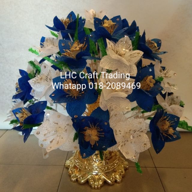 50 pcs Bunga telur pelamin / bunga pahar~ putih 25pcs/ Royal Blue 25pcs ...