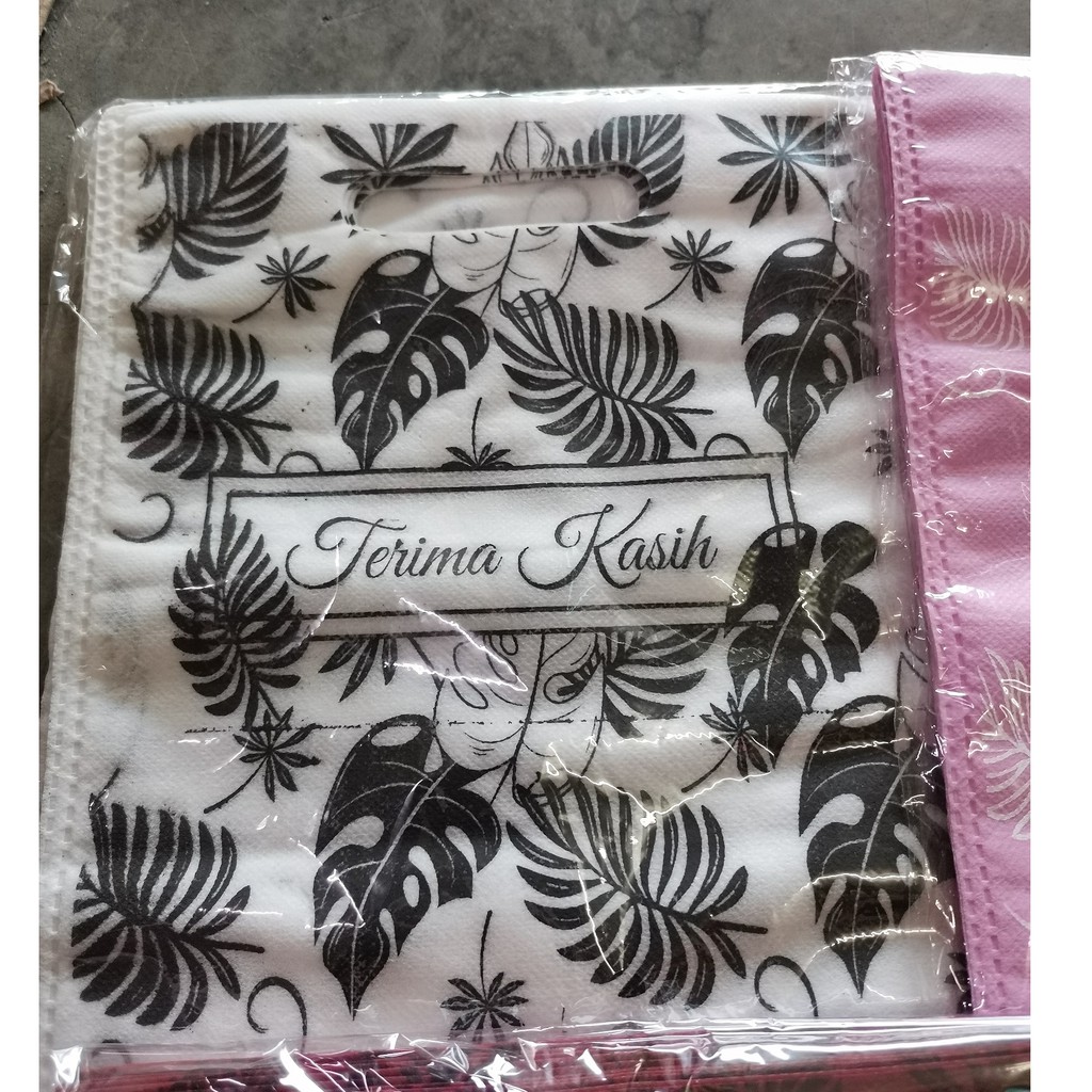 100pcs Beg Kain Beg Goodies Non-Woven Bag Corak Daun Monstera Beg ...