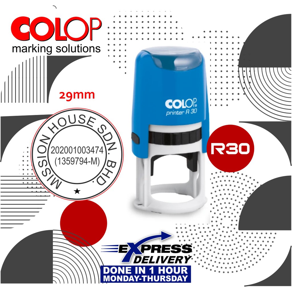 Rubber Stamp Colop R17|R24|R30 Cop Siap 1Jam (HURUF BESAR | INK BIRU) | Shopee Malaysia