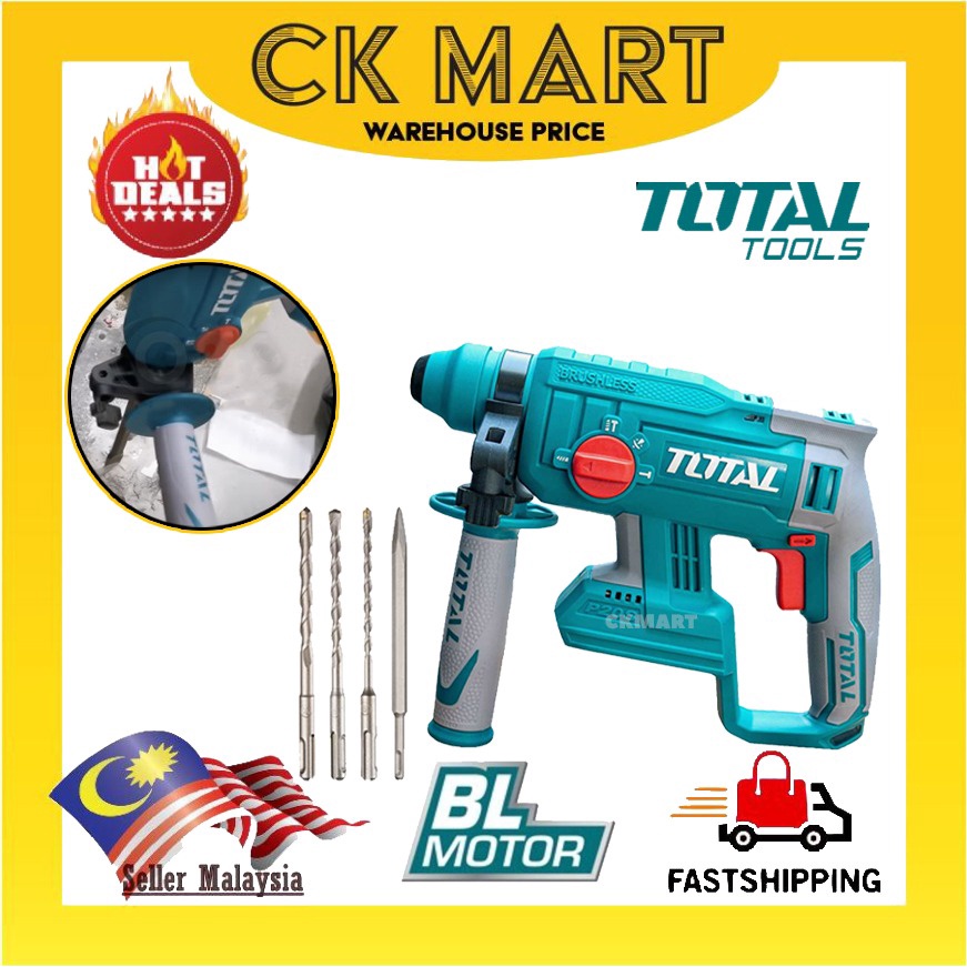 TOTAL TRHLI2201 20V LITHIUM-ION CORDLESS BRUSHLESS ROTARY HAMMER ...