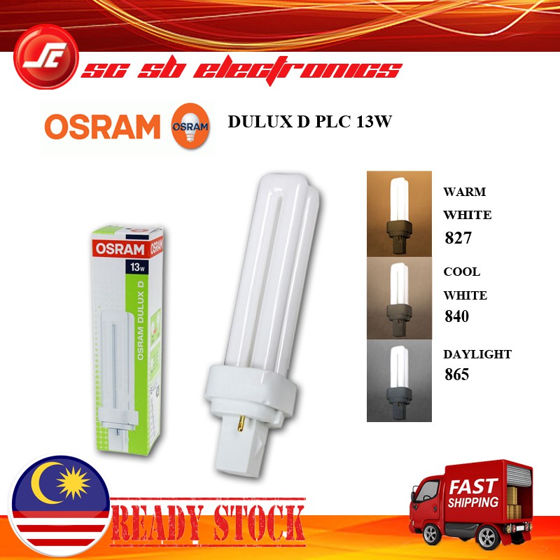 OSRAM DULUX D PLC 13W (827 WARM WHITE/840 COOL WHITE/865 DAYLIGHT) | Shopee Malaysia