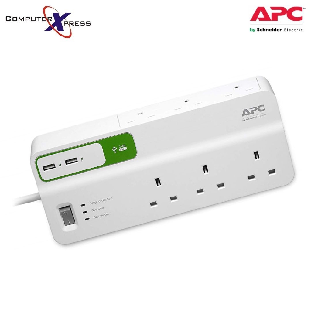 APC Essential SurgeArrest 6 outlets socket with 5V, 2.4A 2 port USB ...