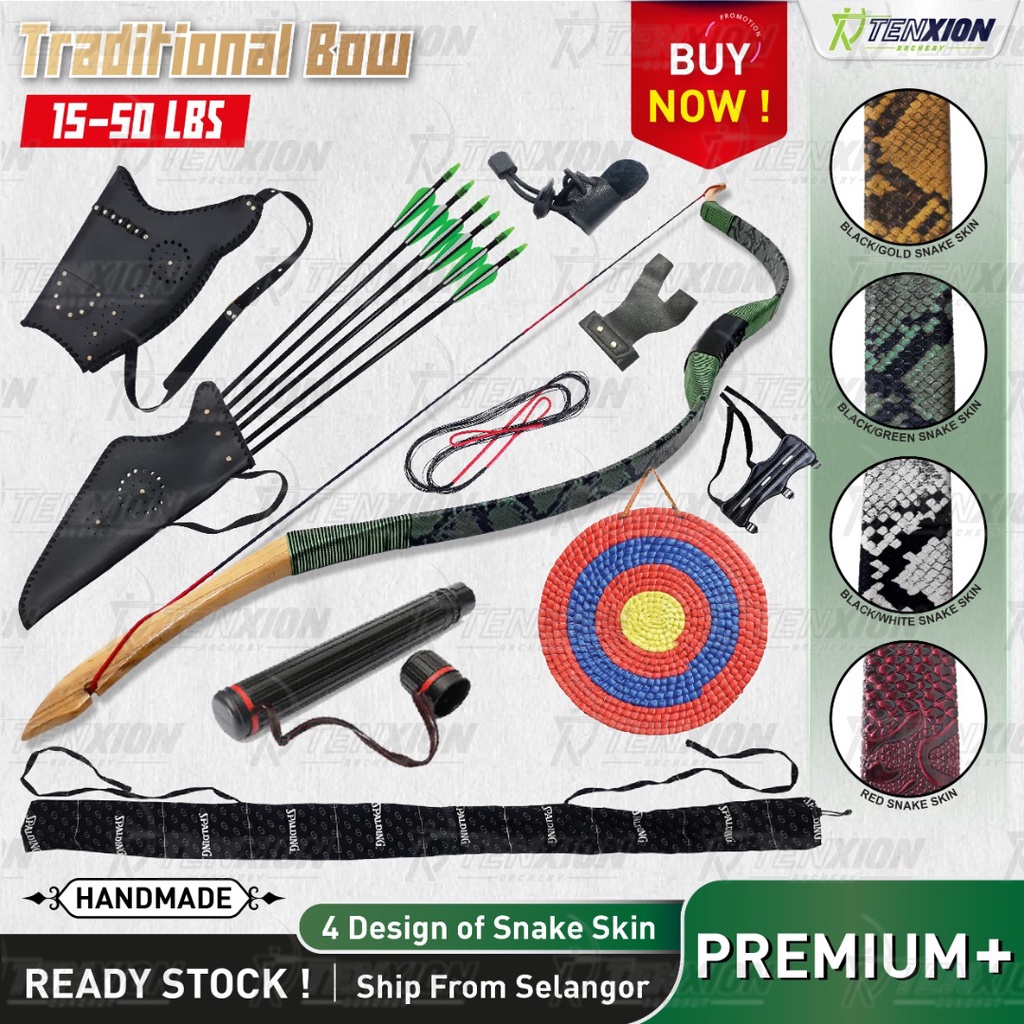 TenXion Archery Traditional Bow Premium+ Busur Tradisional Anak Panah ...