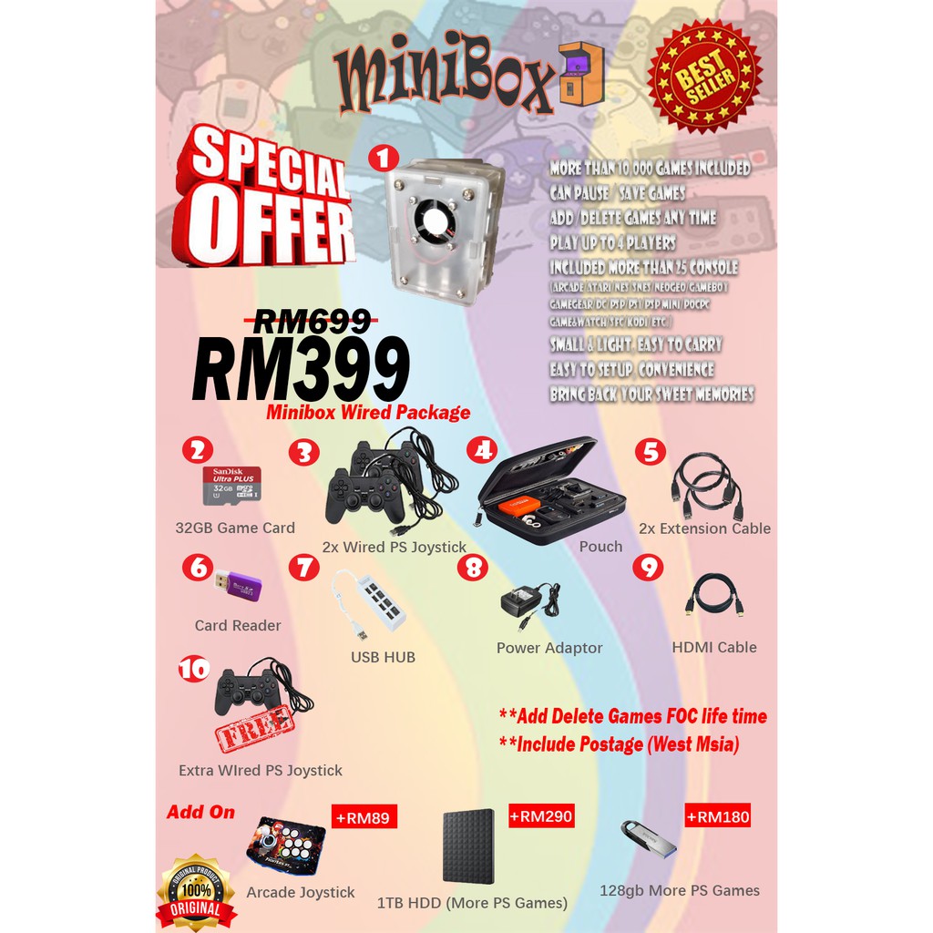 Minibox 3x Wire PS Joystick Package (GameBox / Minibox / Arcade Box ...