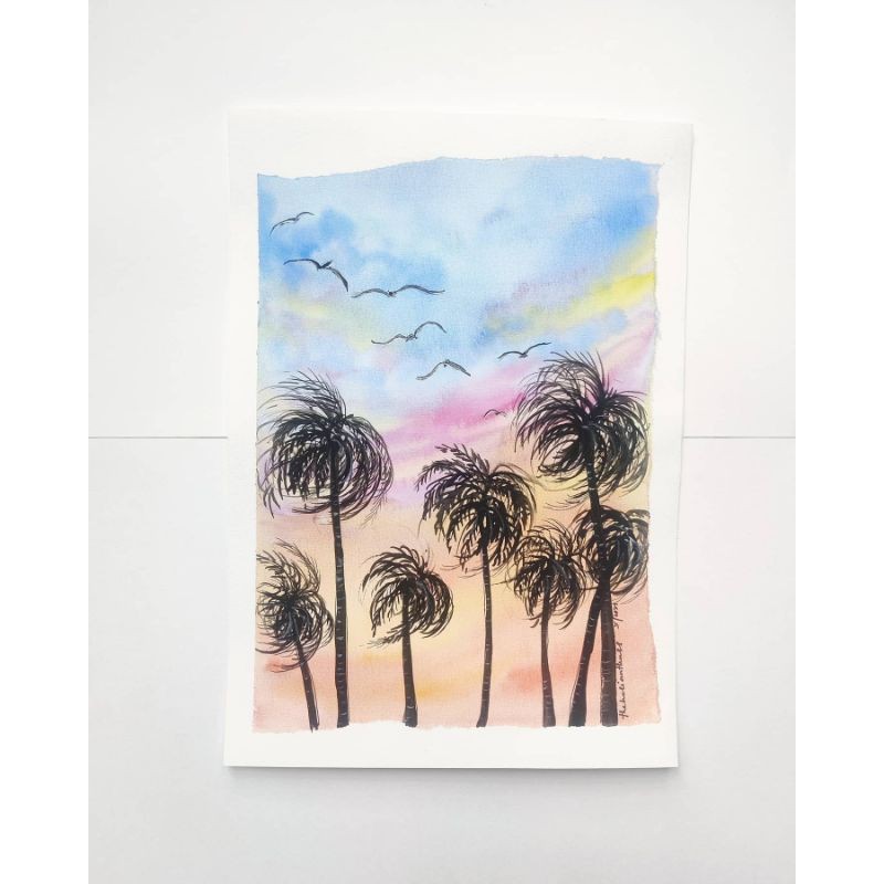 Sunset beach in A4 size original | Shopee Malaysia