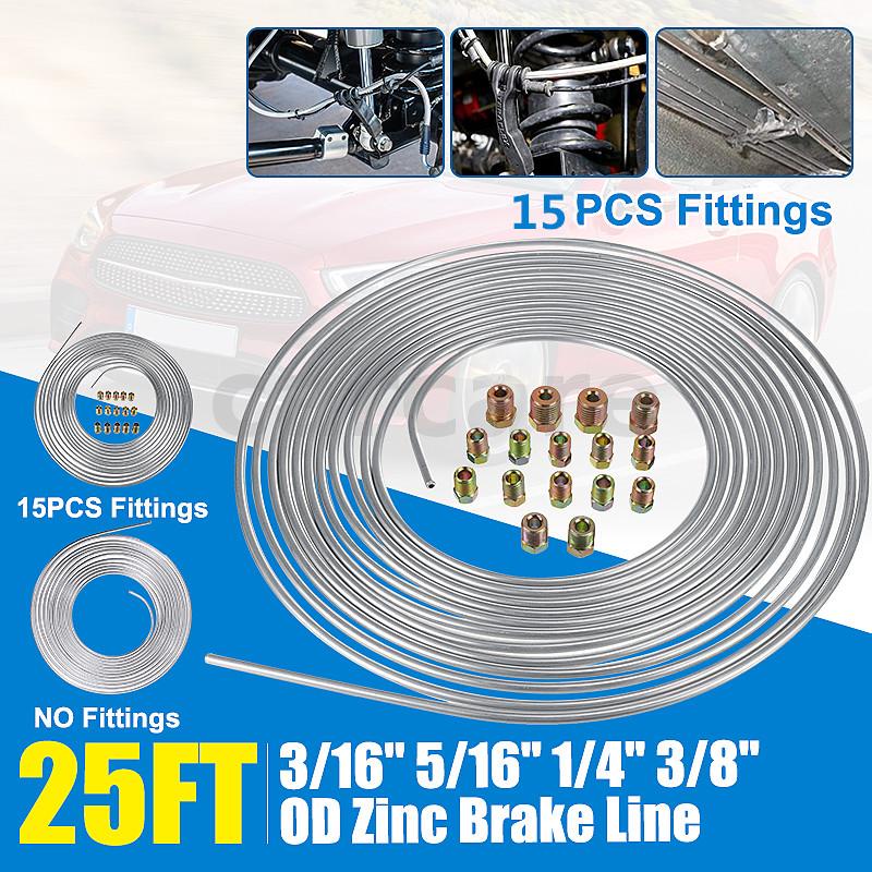 25Ft Coil Roll of 3/16"OD Steel Zinc Brake Line Fuel Tubing Kit with 15 ...