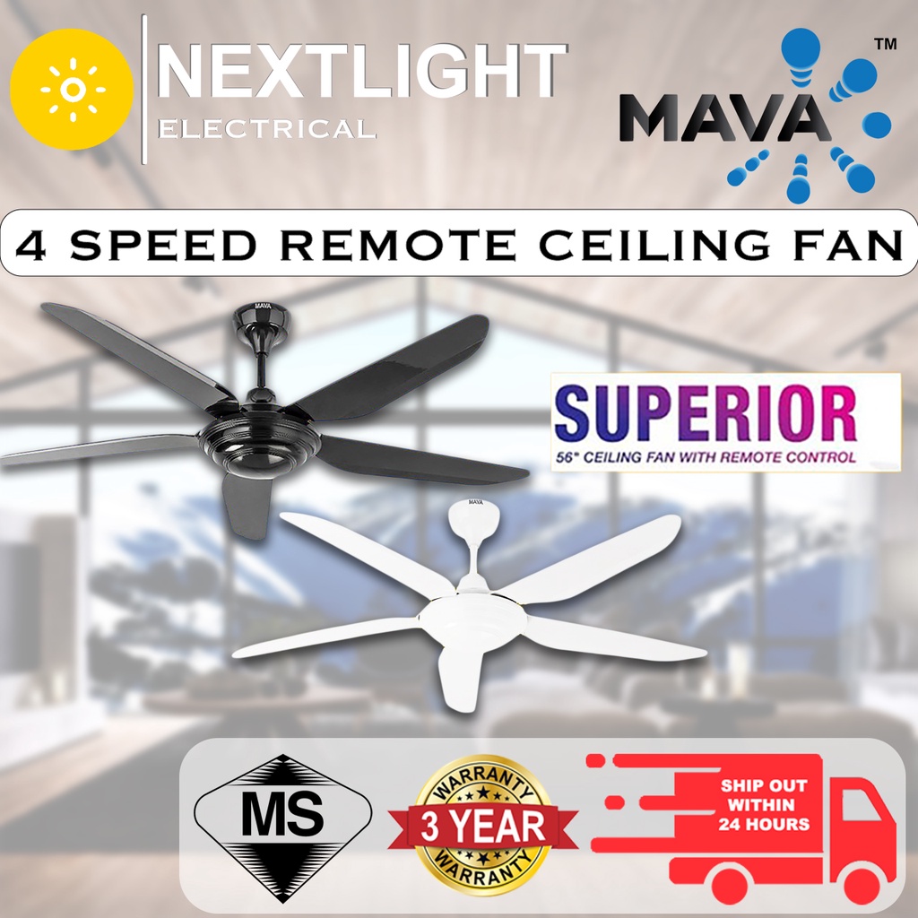 MAVA SUPERIOR Ceiling Fan REMOTE CONTROL 56'' 5-Blades ABS *4-SPEEDS ...