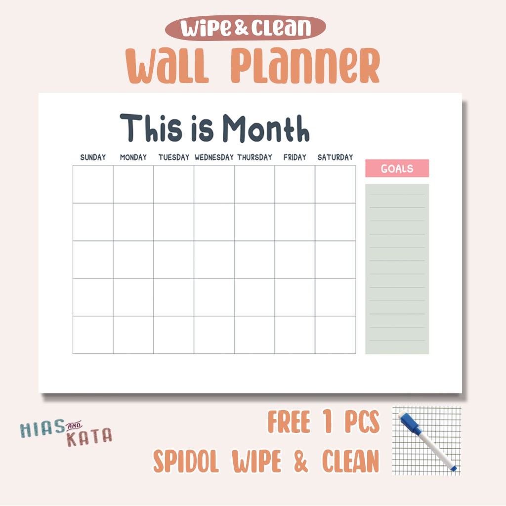 Wall monthly planner board simple white plain size A3 Can Write And ...