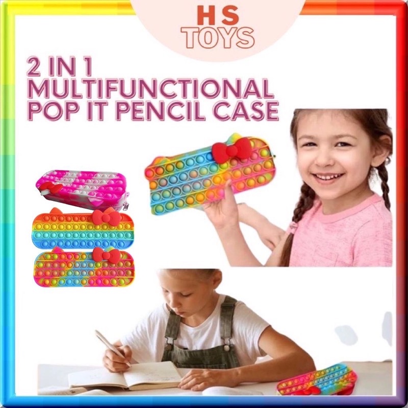 Pop It Pencil Box Case Push Bubble For Toy Kids Soft Silicone Squish ...