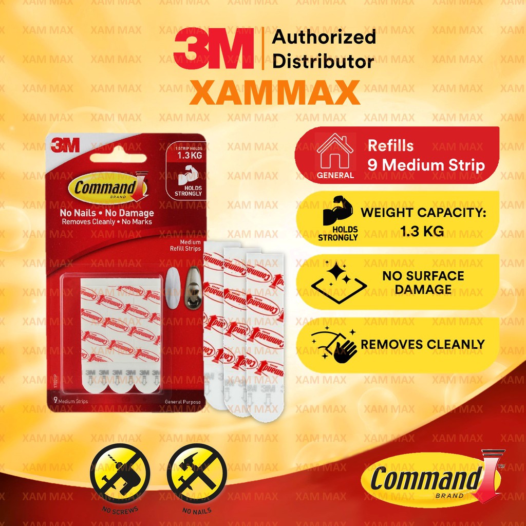 3M Command - 17021P Medium Refill Strip / Wall Adhesive / Damage Free Removable Multipurpose ...