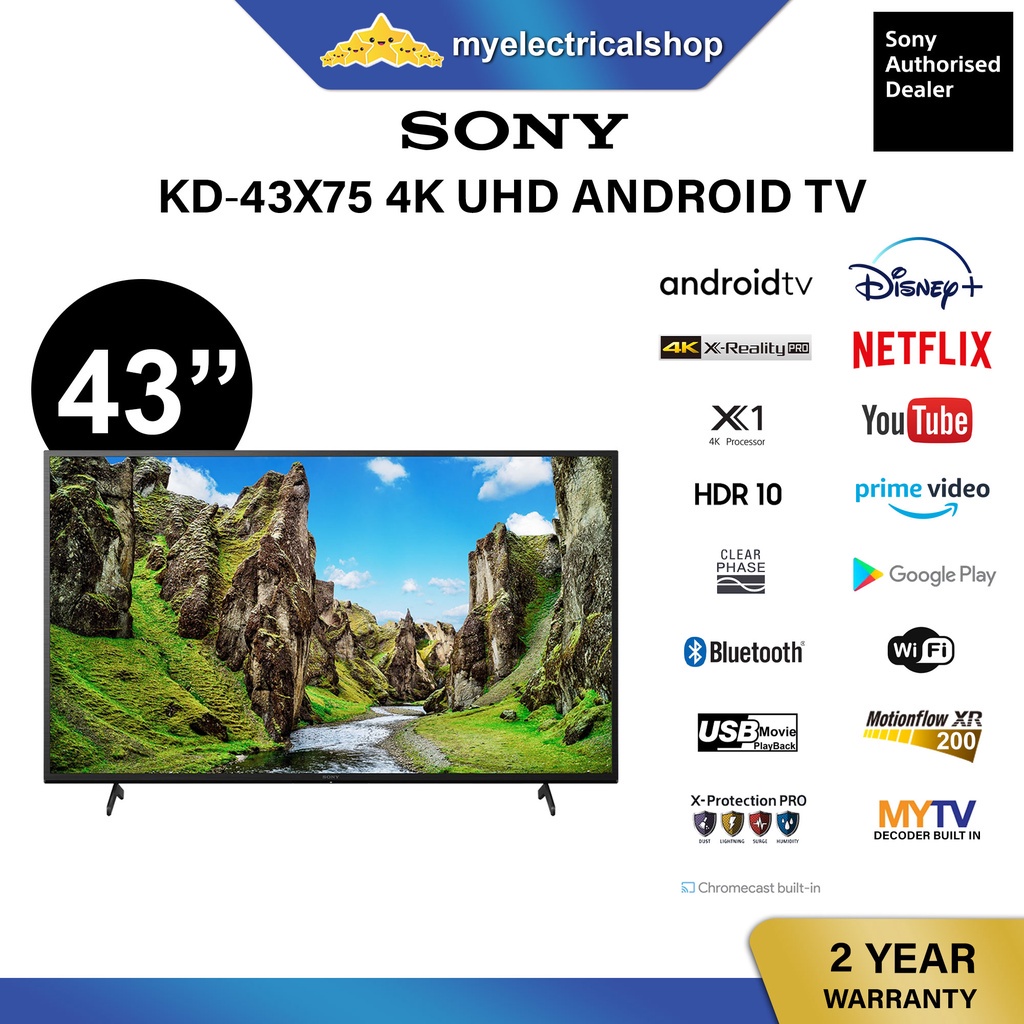 Sony 43 Inch 4K UHD Android TV KD-43X75 HDR10 Google Play Store Netflix ...