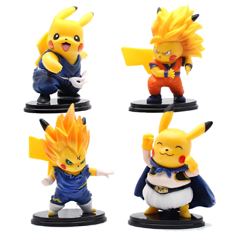 4pcs Dragon Ball Pikachu Cosplay Son Goku Gohan Figures Majin Buu ...