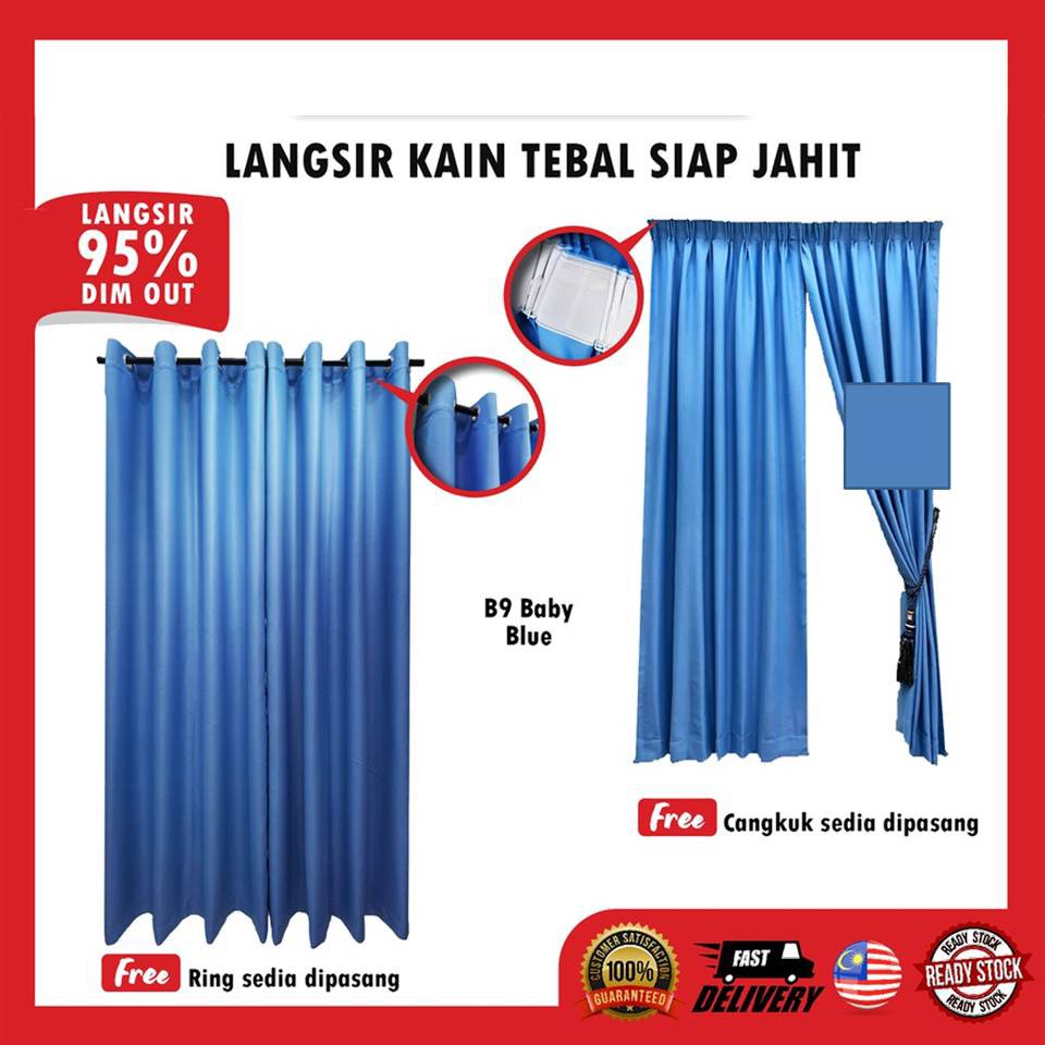95% Blackout Ready Curtain !!! Langsir Kain Tebal Siap Jahit ( Free ...