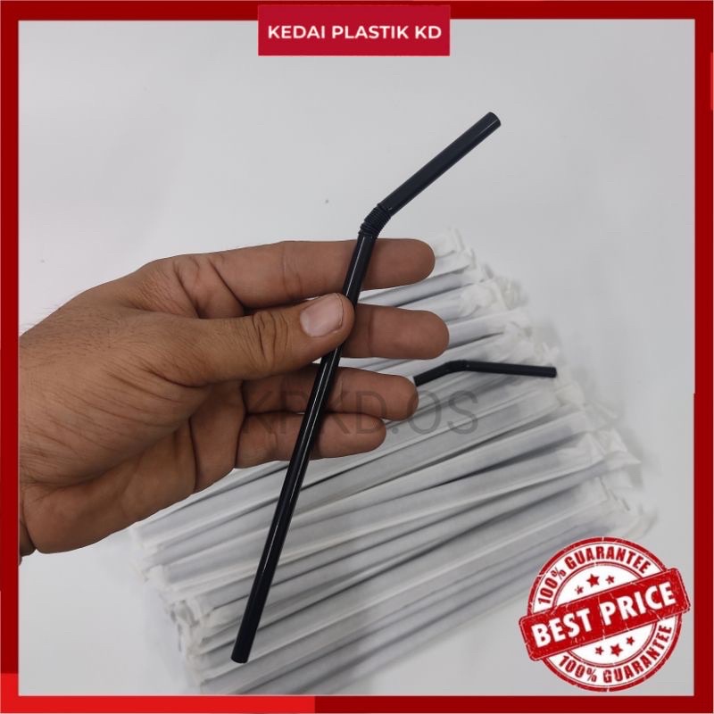 STRAW FLEXIBLE HITAM 200pcs 9” individual packing MURAH !! | Shopee ...