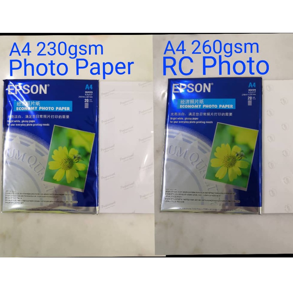 EPSON A4 Glossy Photo Paper 20 Sheets 230g/RC 260g High Quality Printing paper | Shopee Malaysia
