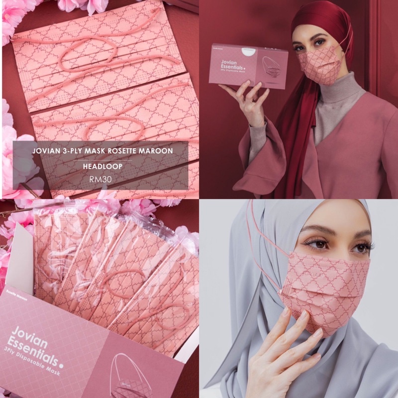 🔥READY STOCK🔥JOVIAN MASK 3 PLY ROSETTE MAROON HEADLOOP | Shopee Malaysia