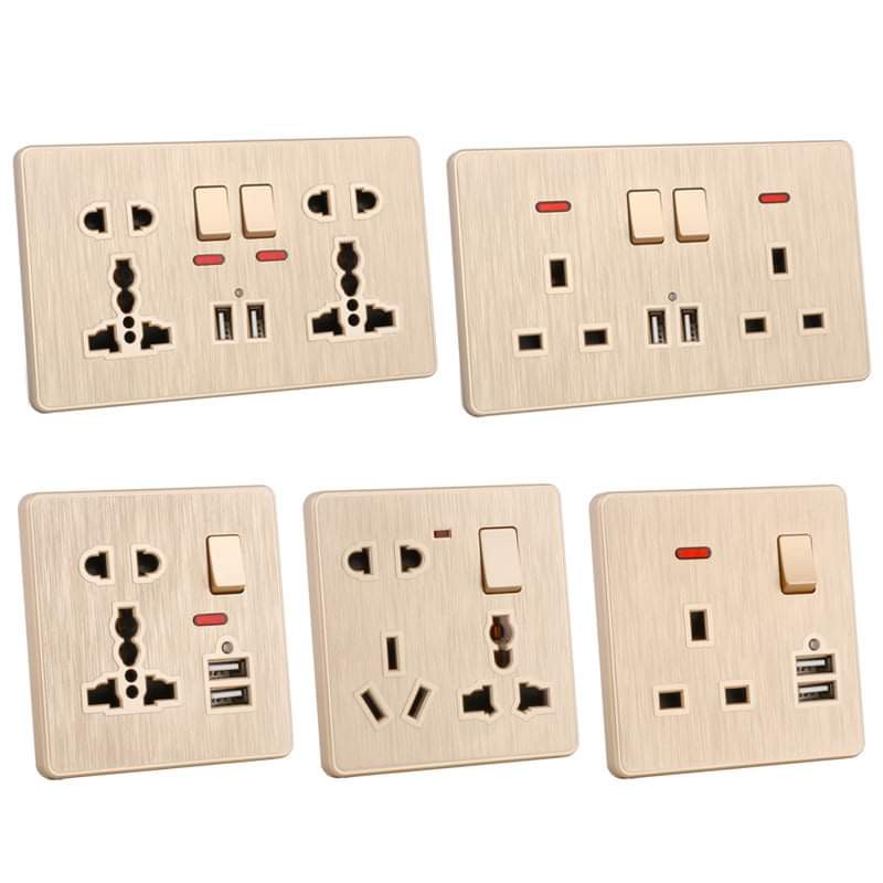 【Gold】 13A Wall Switch socket Multi USB charger China Plug 3 Pin 2 Pin ...
