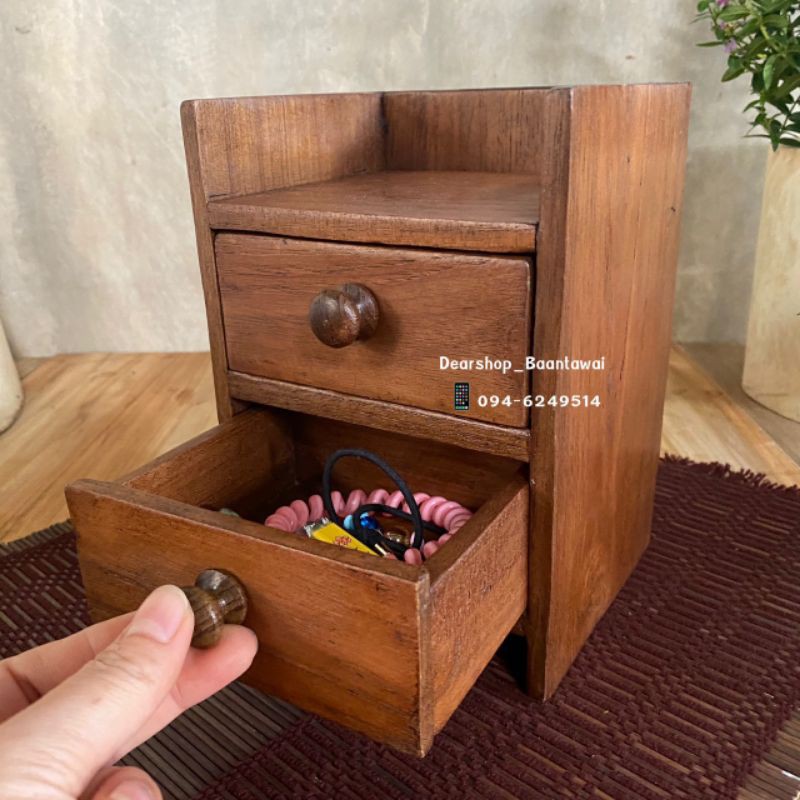 Small Chest Of Drawers Real Teak Wood Old Golden (2 Drawers) | Shopee ...