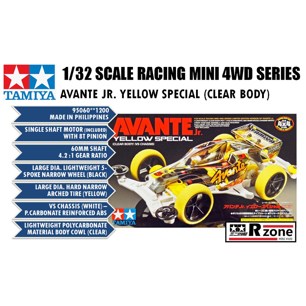 Tamiya Avante Jr. Yellow Special (Clear Body) (VS Chassis) - 95060 ...