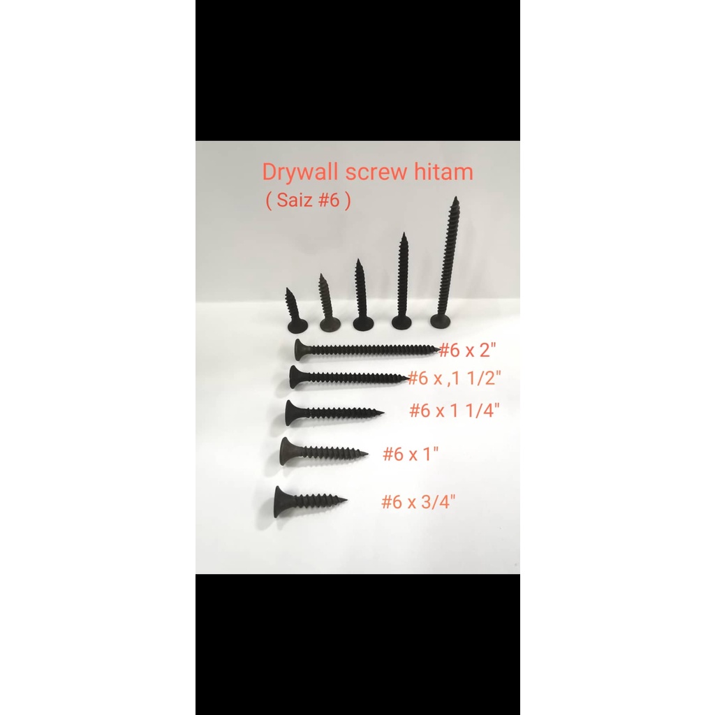 SCREW HITAM SKRU PUTIH #6 SKREW (1 PACK) BLACK(DRY WALL)/ WHITE (SELF ...