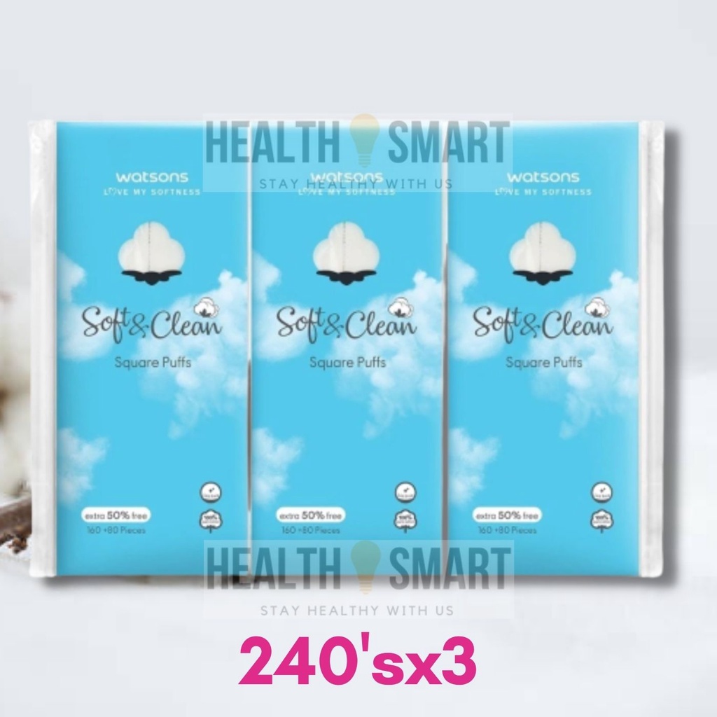 Watsons Soft & Clean Side Sealed 100's/ Square Puffs Face Cotton ...