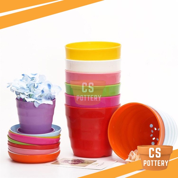 Diameter 9cm Screw Thread Colorful Plastic Resin Round Flower Pot Pasu ...
