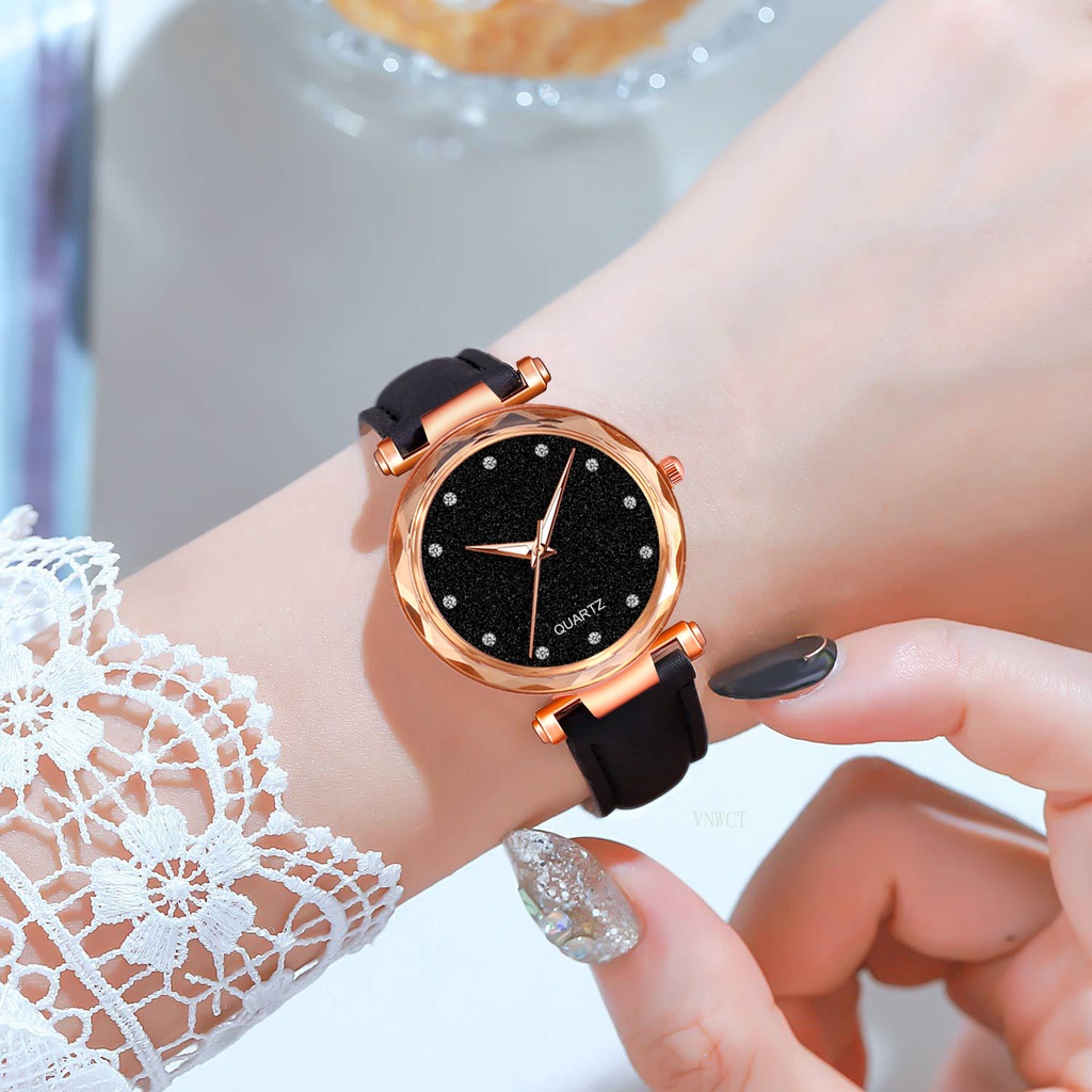 Fashion Women Romantic Starry Sky Wrist Quartz Watch Leather Diamond ...