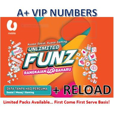 U MOBILE A+ VIP Number Prepaid Starter Pack with **UNLIMITED FUNz ...