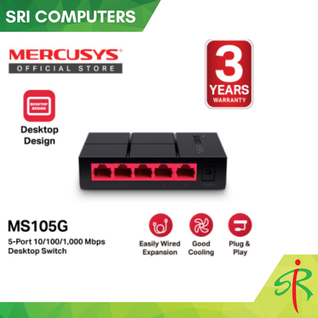 Mercusys MS105G 5-Port 10/100/1,000 Mbps Desktop Switch (Powered by TP ...