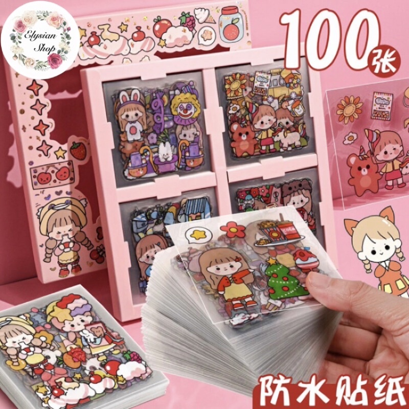 100pcs Cartoon Journal Stickers Gift Box Cute Non-Repeating Stickers ...