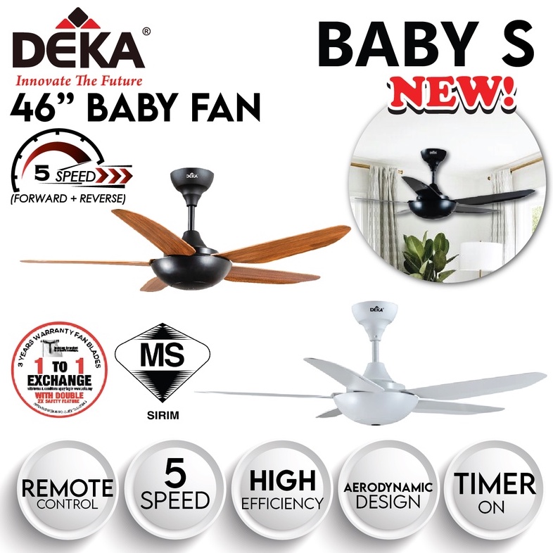 DEKA BABY S / BABY J 46" 5 BLADES BLACK CEILING FAN with 3 SPEEDS ...