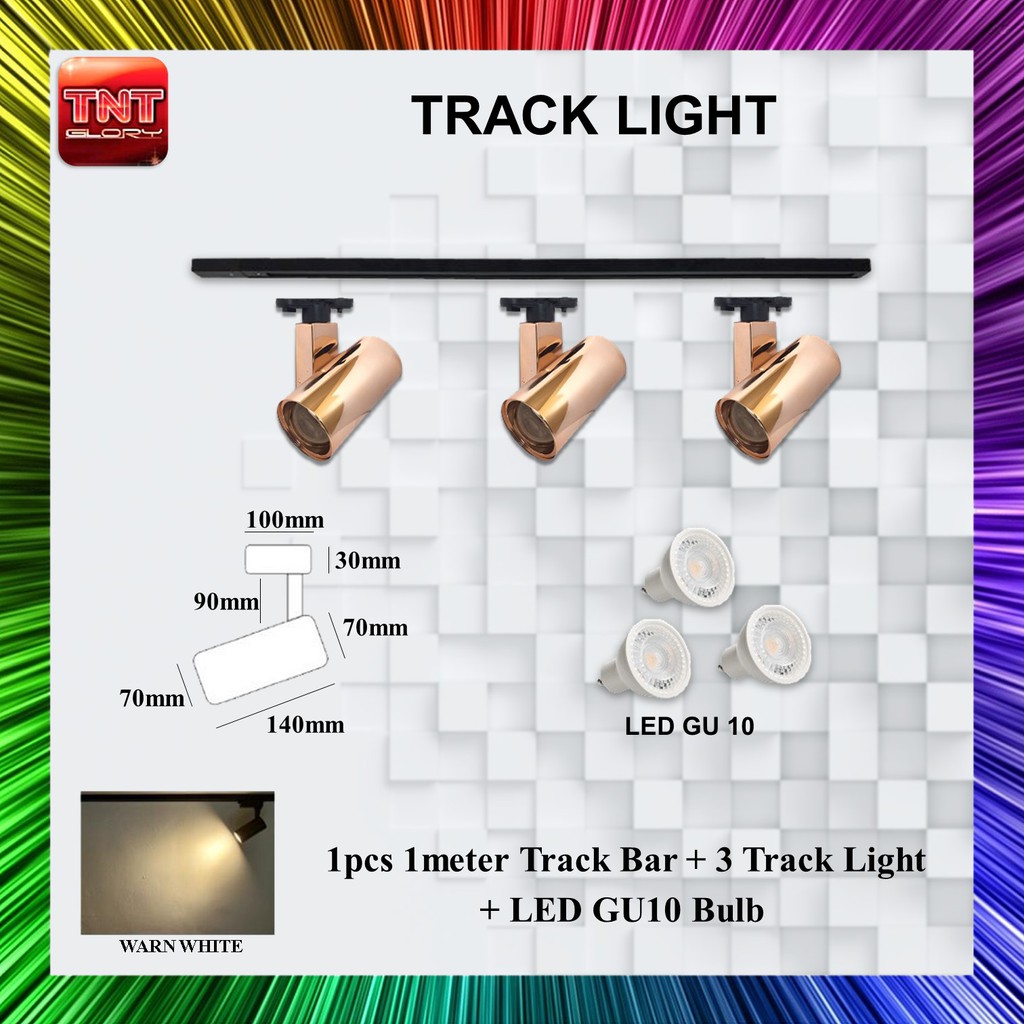 1 SET-1 METER TRACK RAIL WITH GU10 LED BULB 3 TRACK LIGHT SPORT LIGHT ...