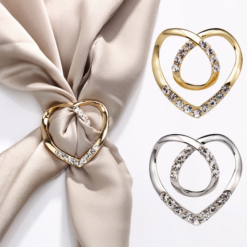 Women Luxury Fashion Rhinestone Hollow Heart Silk Scarf Brooches/Ladies ...