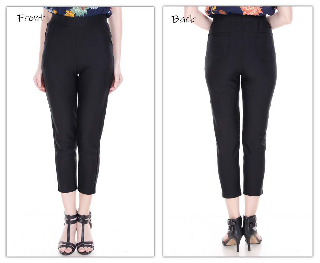 US Ladies Cotton Slim Fit No Zipper Women Long Pants - Black Khaki Size ...