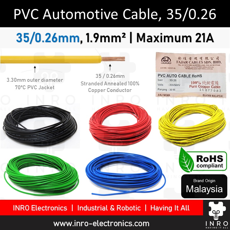 [1roll 30meters] Fajar Cables Wayar 35/0.26 35/0.26MM (1.90mm²), Car/Lorry Automotive Cable Auto ...