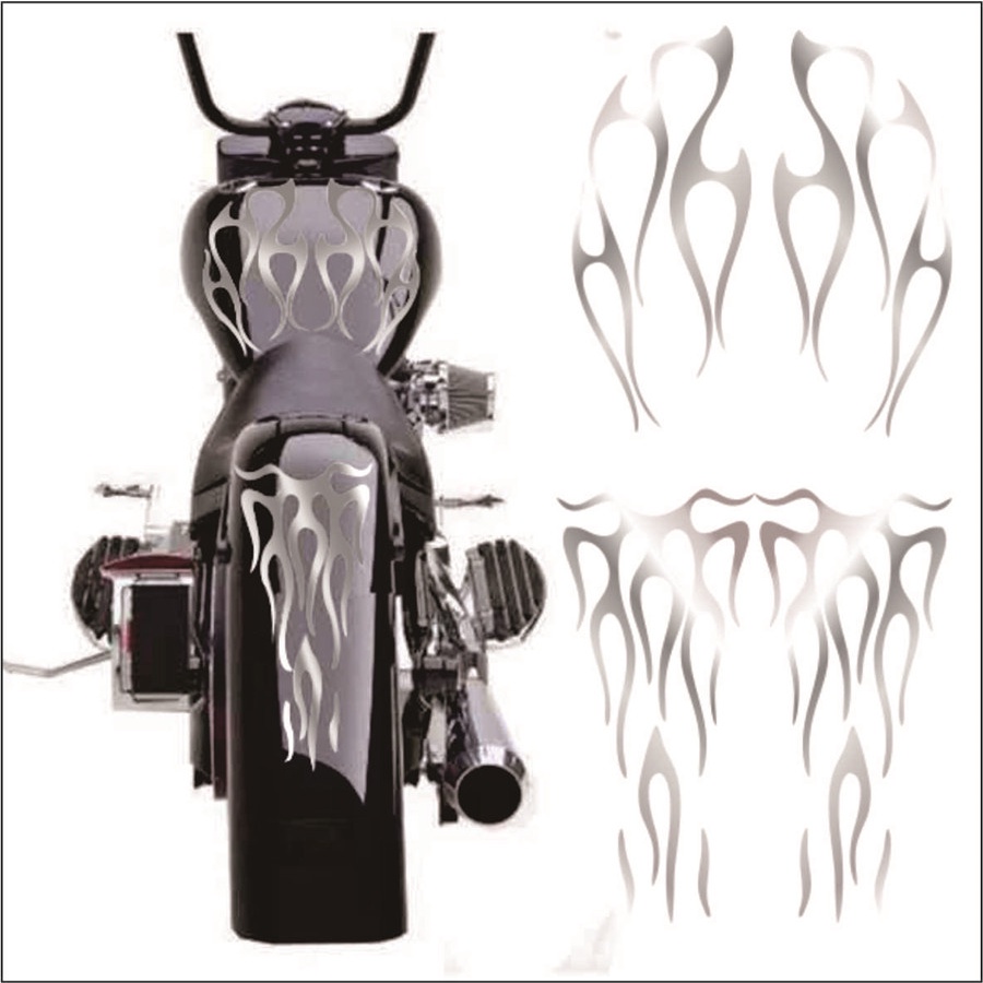 Motorcycle Flame Sticker Gas Tank and Fender Decals Vinyl Matte Silver ...