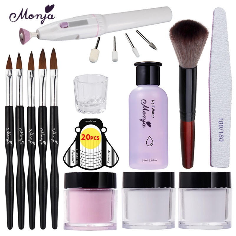 Monja Acrylic Liquid Powder Nail Art Kit Nail Carving Painting Brush ...