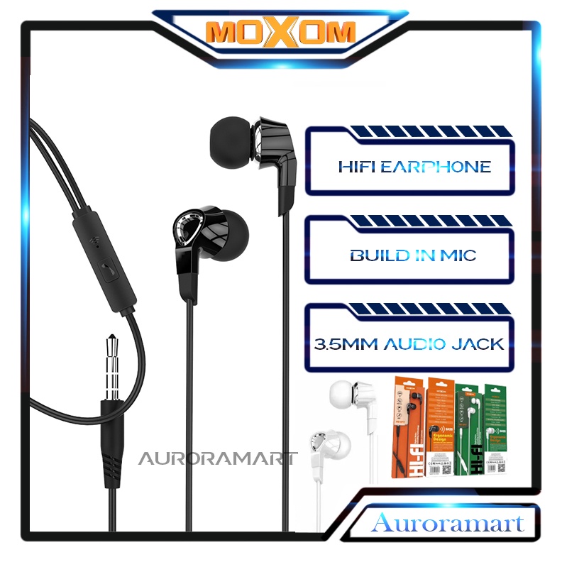 Moxom original bass hifi music stereo with mic 3.5mm wired earphone ...