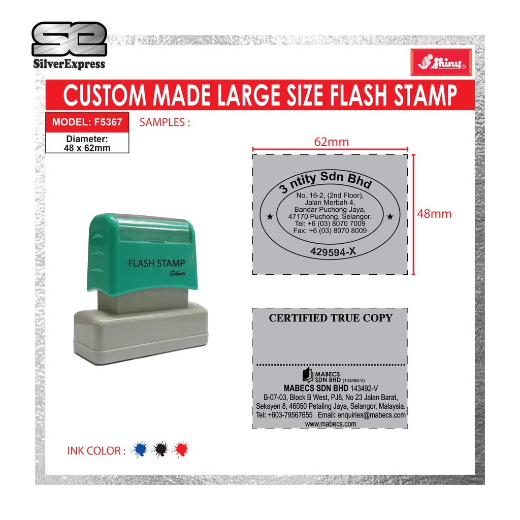 Custom Made Large Flash Stamp / F5355 / F5367 / F5378 / F5391 / F53103 ...