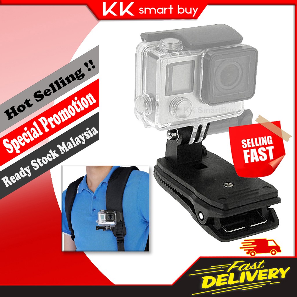 Action Camera Grip Clip Clamp Mount Rotating Backpack Strap GoPro Hero ...